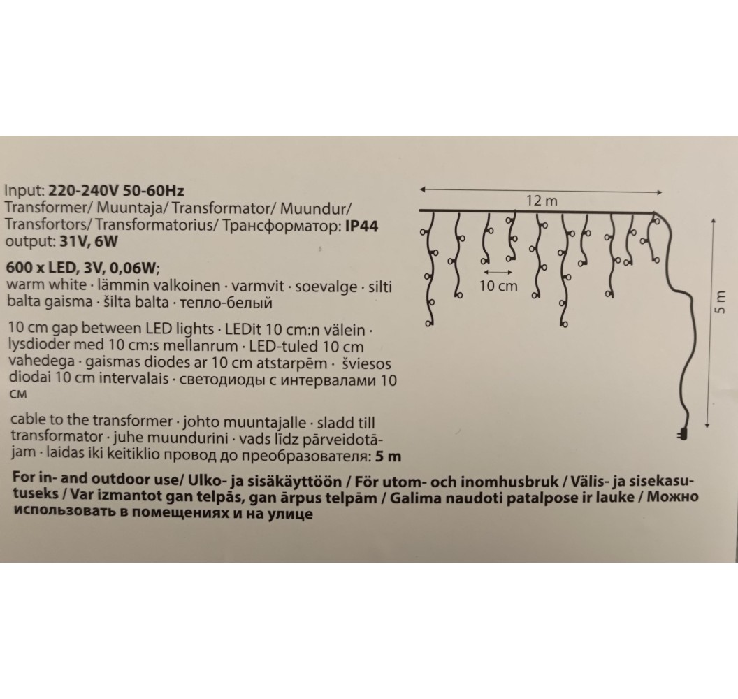Finnlumor Light string Icicle 600LED warm white