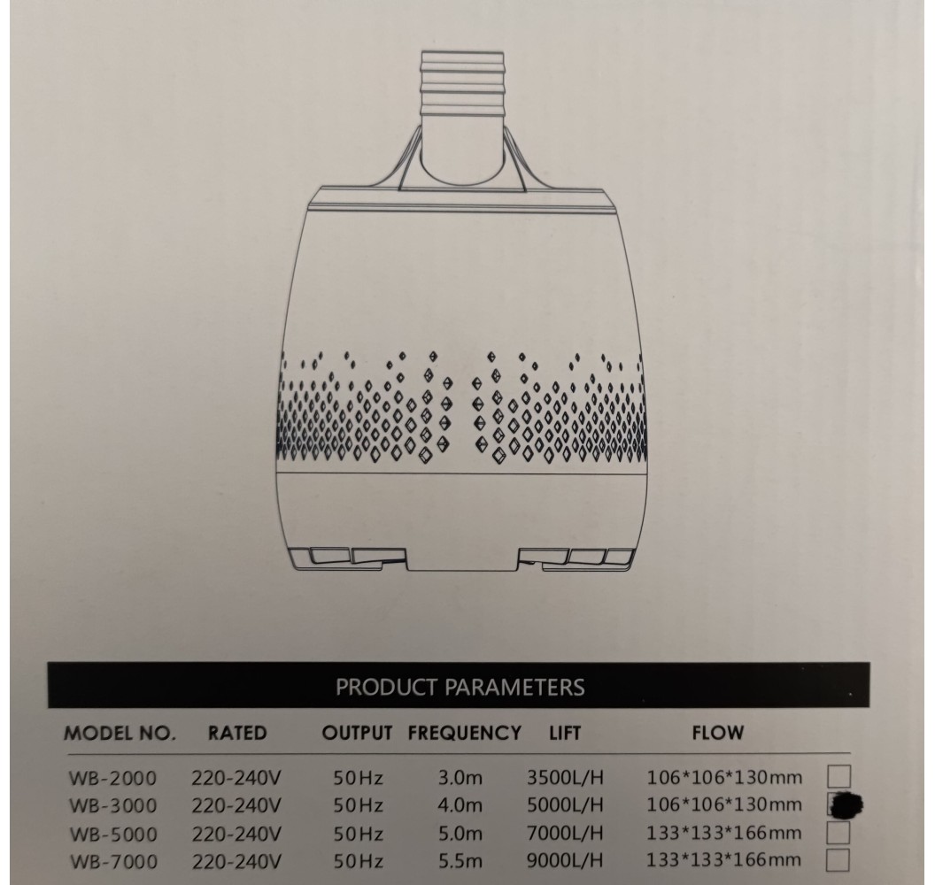 Veepump hüdropoonikale Platinium WB-3000 5000 l/h, h max 4m