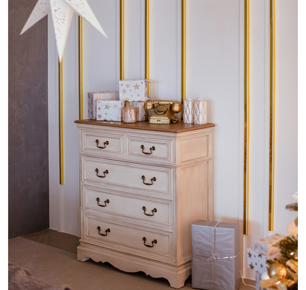 Sideboard SAMIRA 86,5x39xH95cm, antique white/natural