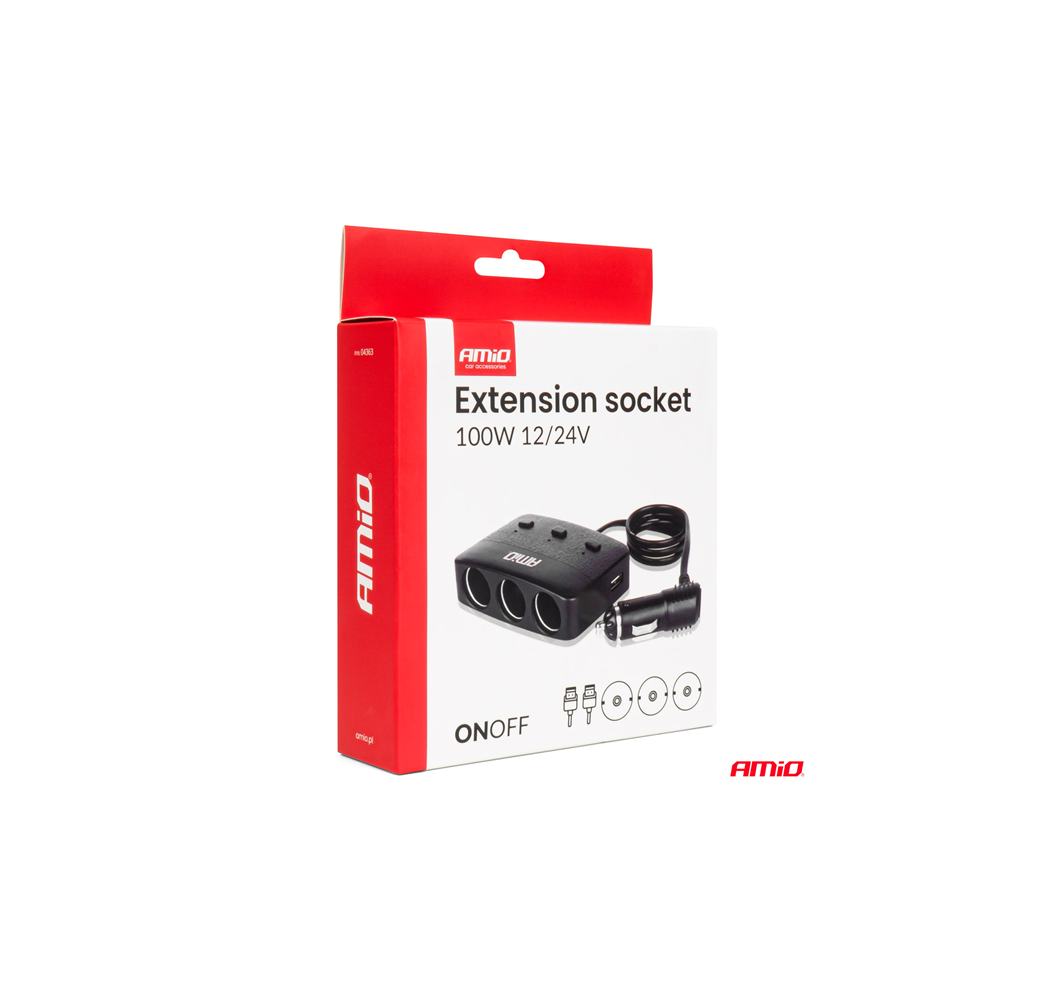 Kolmik laadija + 2x USB-A ON/OFF 100W 70
