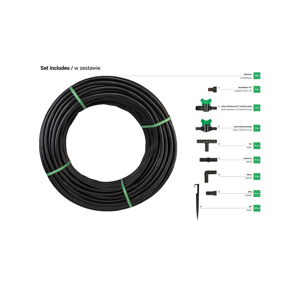 Komplekt koos WATER FLOW DRIP voolikuga - 100m koos taimeriga